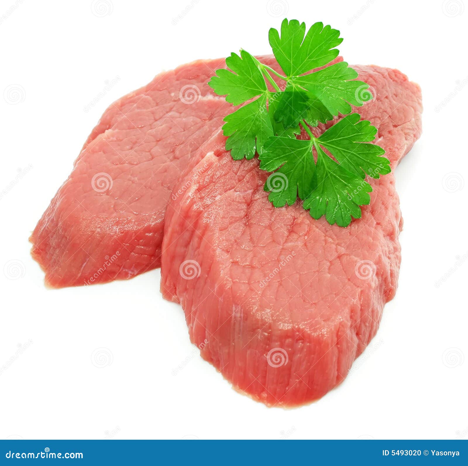 Two Sliced Meat with Leaf of Green Parsley Stock Photo - Image of close ...