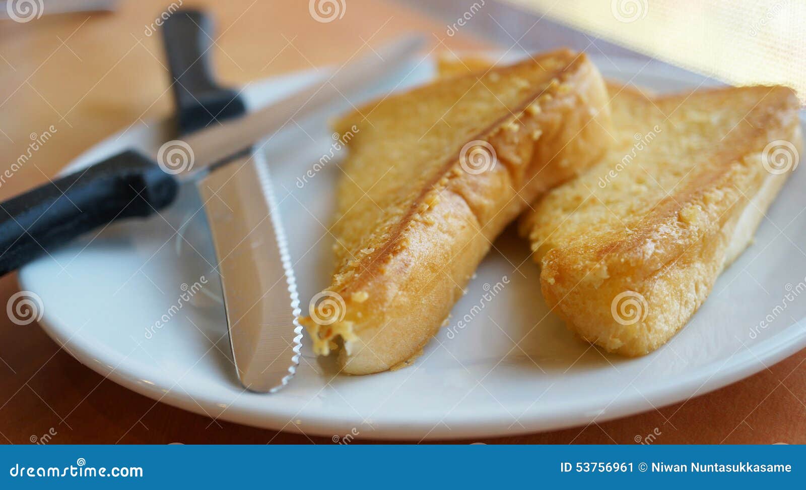 Two Slices of Baked Bread on Plate Stock Image - Image of italian ...