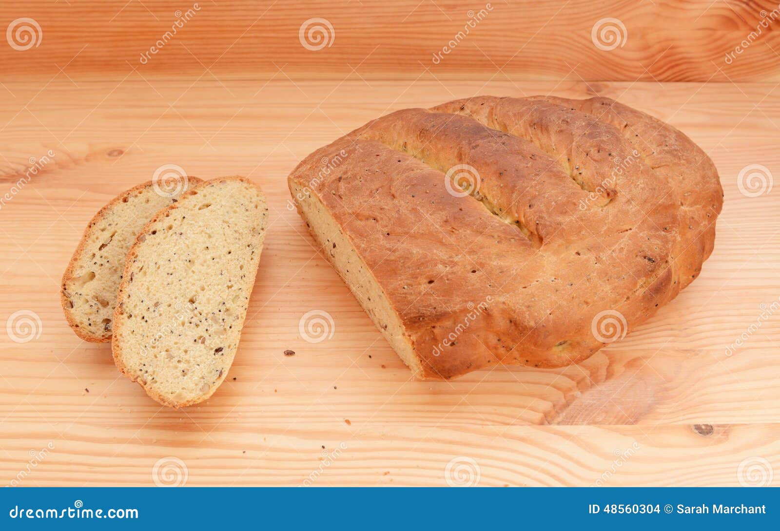Two Slices of Bread Cut from a Fresh Loaf Stock Photo - Image of baking ...
