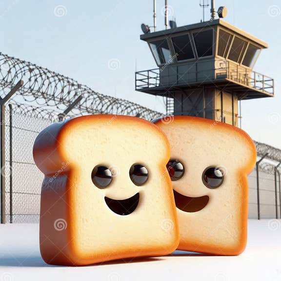 Two Slices of Bread with Faces on the Fence of the Prison. Stock Image ...