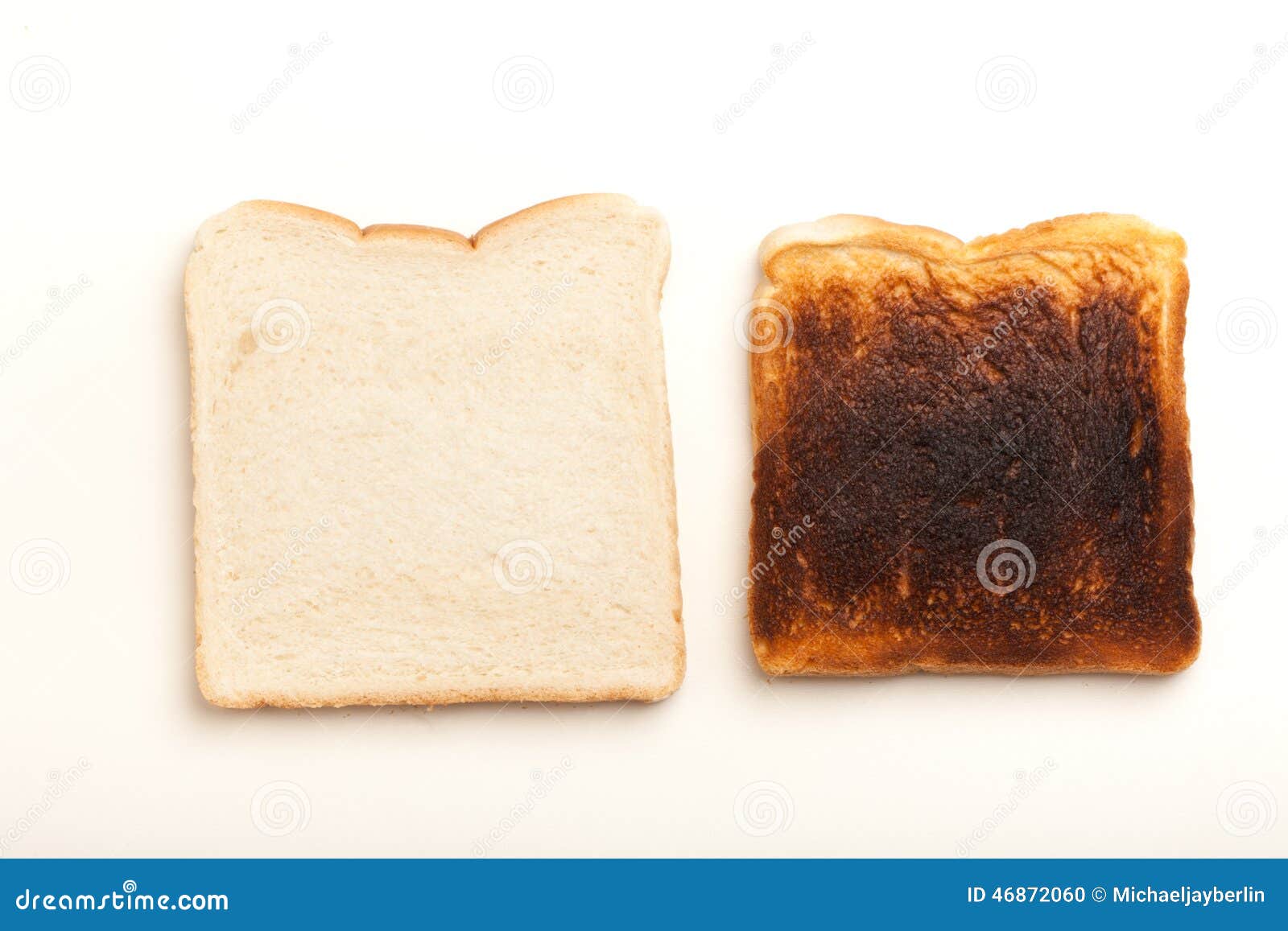 Two Slices of Bread, Raw and Burnt Toast Stock Photo - Image of bread ...