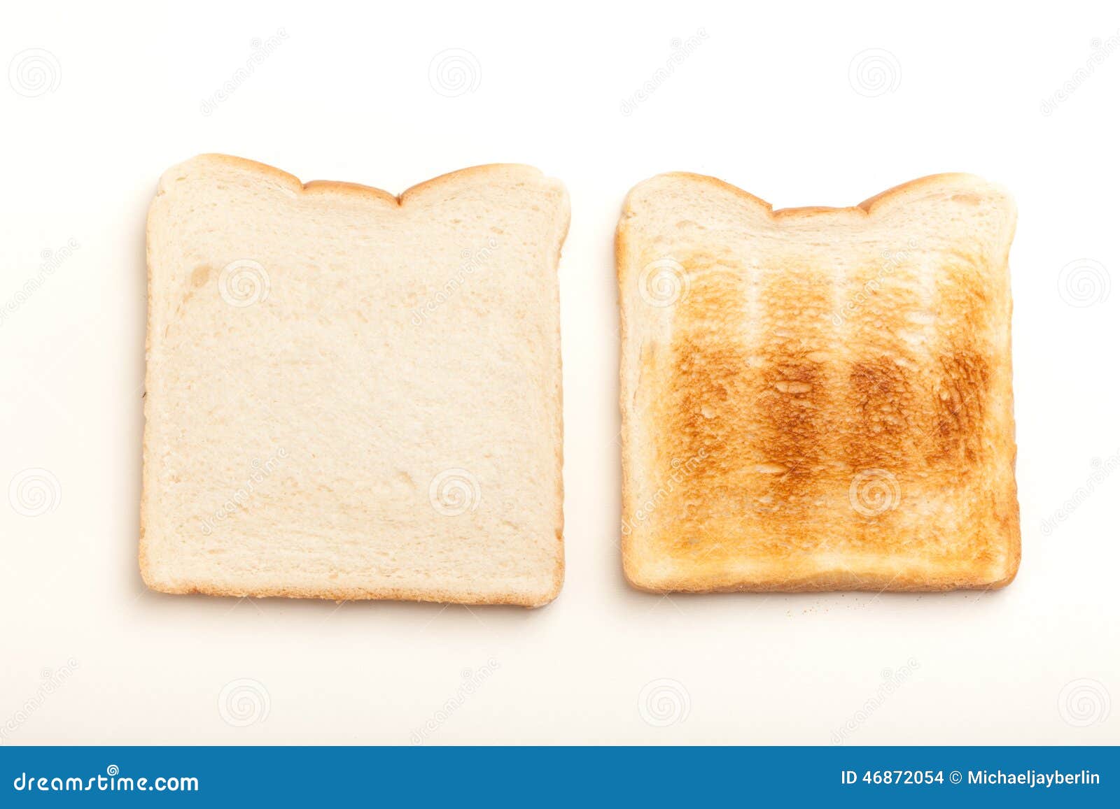 Two Slices of Bread, Raw and Toasted Stock Photo - Image of isolated ...