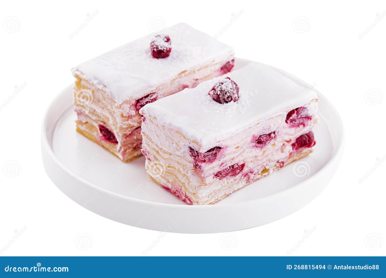 Two Slices Cake of Puff Pastry with Sour Cream Stock Photo - Image of ...
