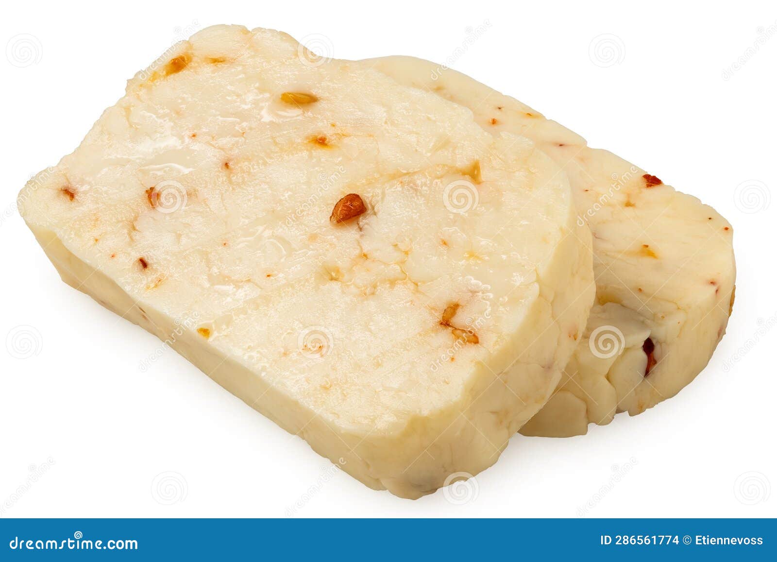 Two Slices of Halloumi Cheese with Red Chilli Isolated on White Stock ...