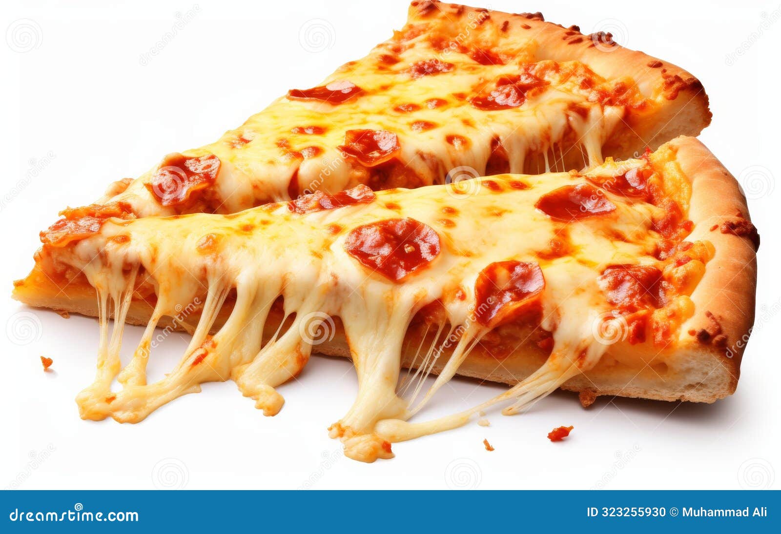 A Two Slices of Pepperoni Pizza on White Background Stock Photo - Image ...