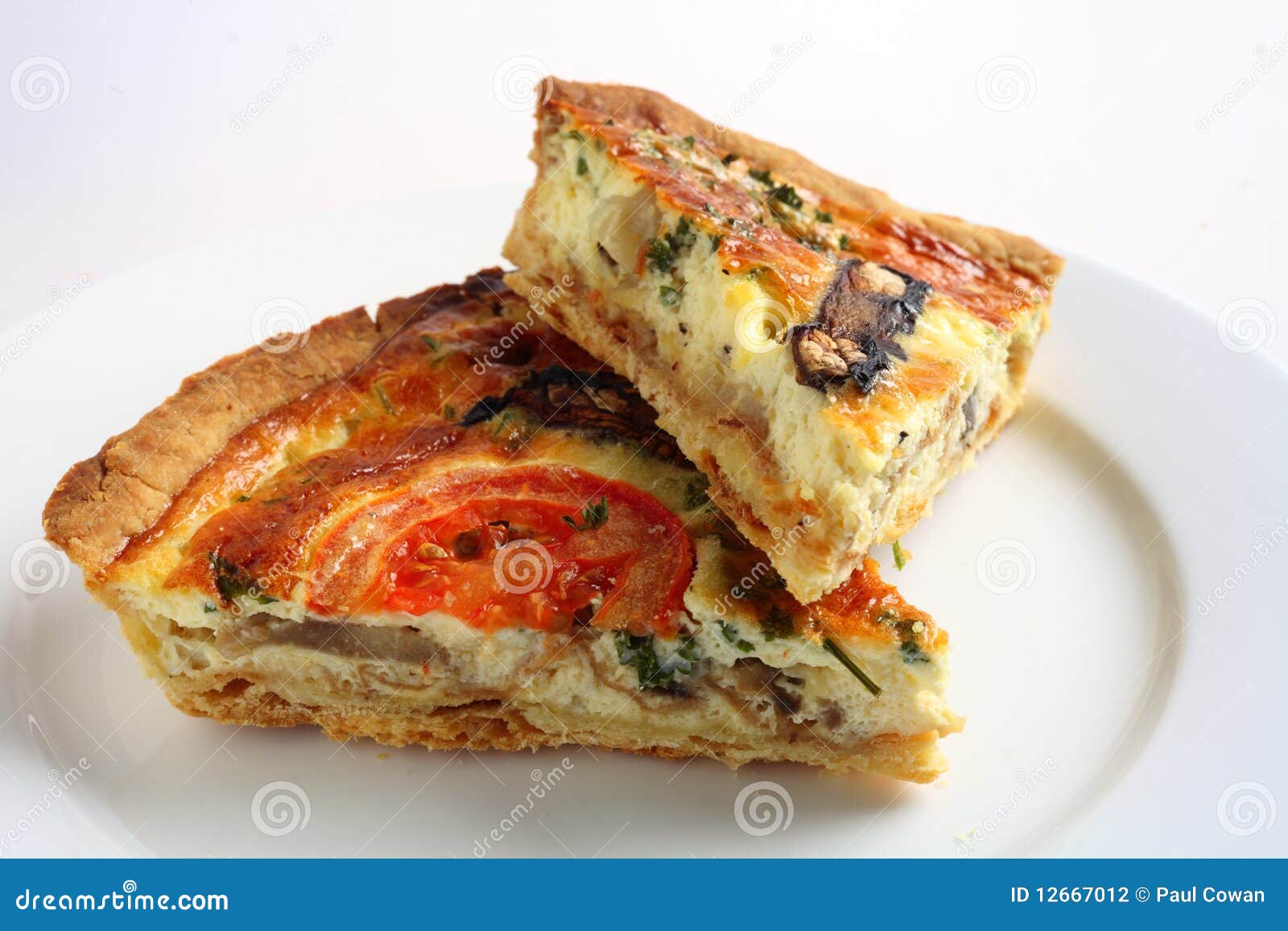 Two slices of quiche stock photo. Image of quiche, white - 12667012