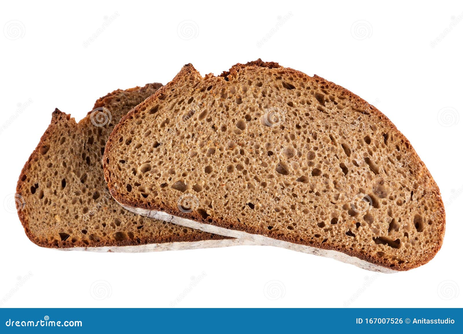 Two Slices of Rye Bread in Closeup Isolated Stock Photo - Image of ...