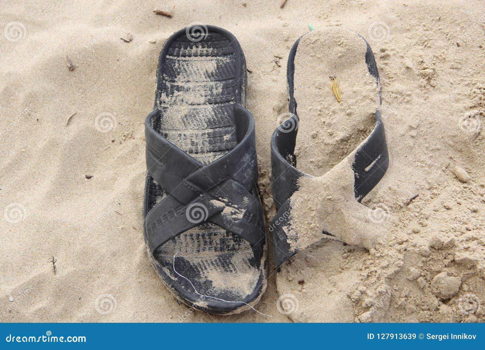 Two Slippers in the Sand Half in the Frame Stock Image - Image of macro ...