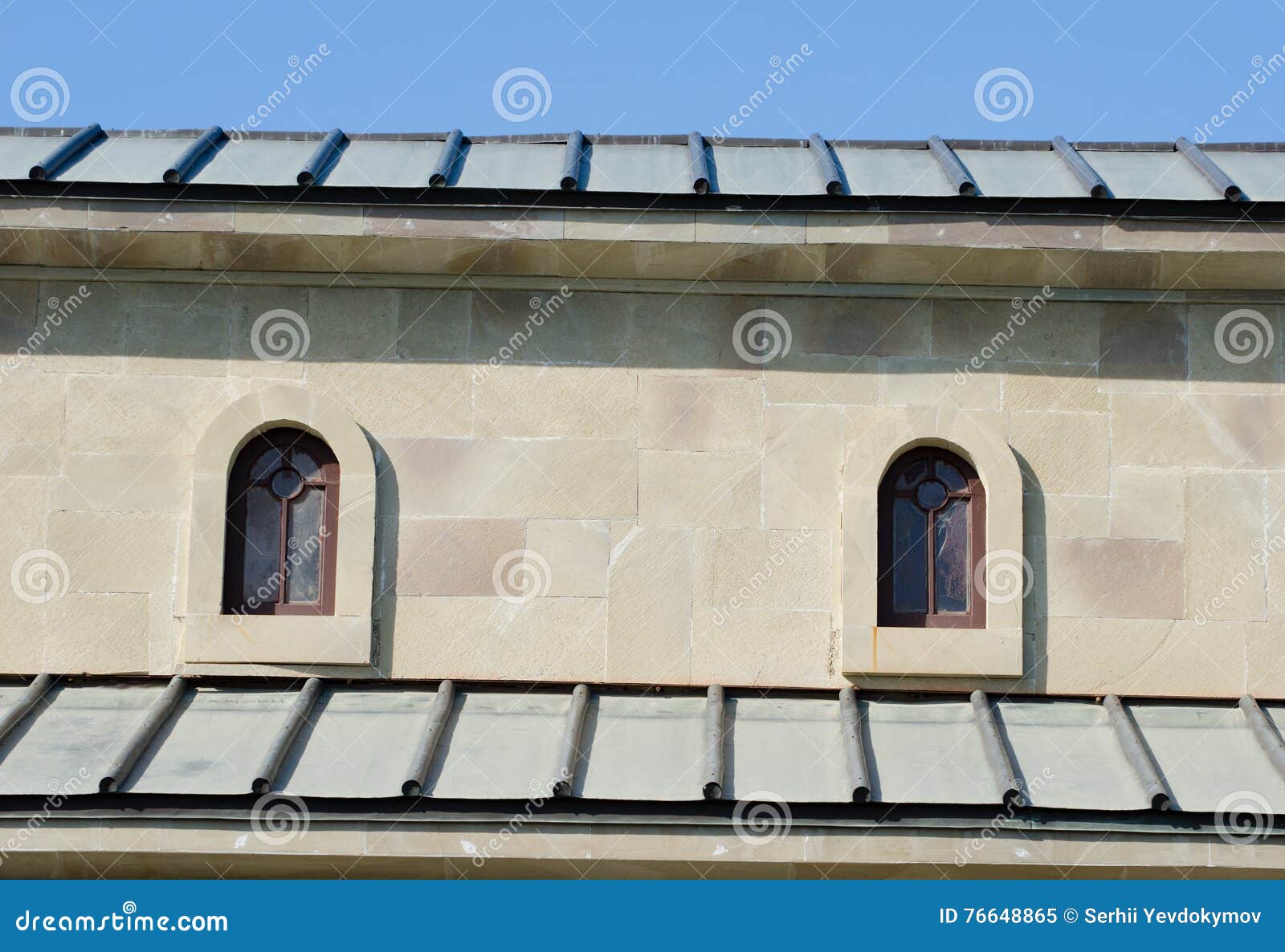 Two Small Arched Windows Under the Roof Stock Image - Image of backdrop ...