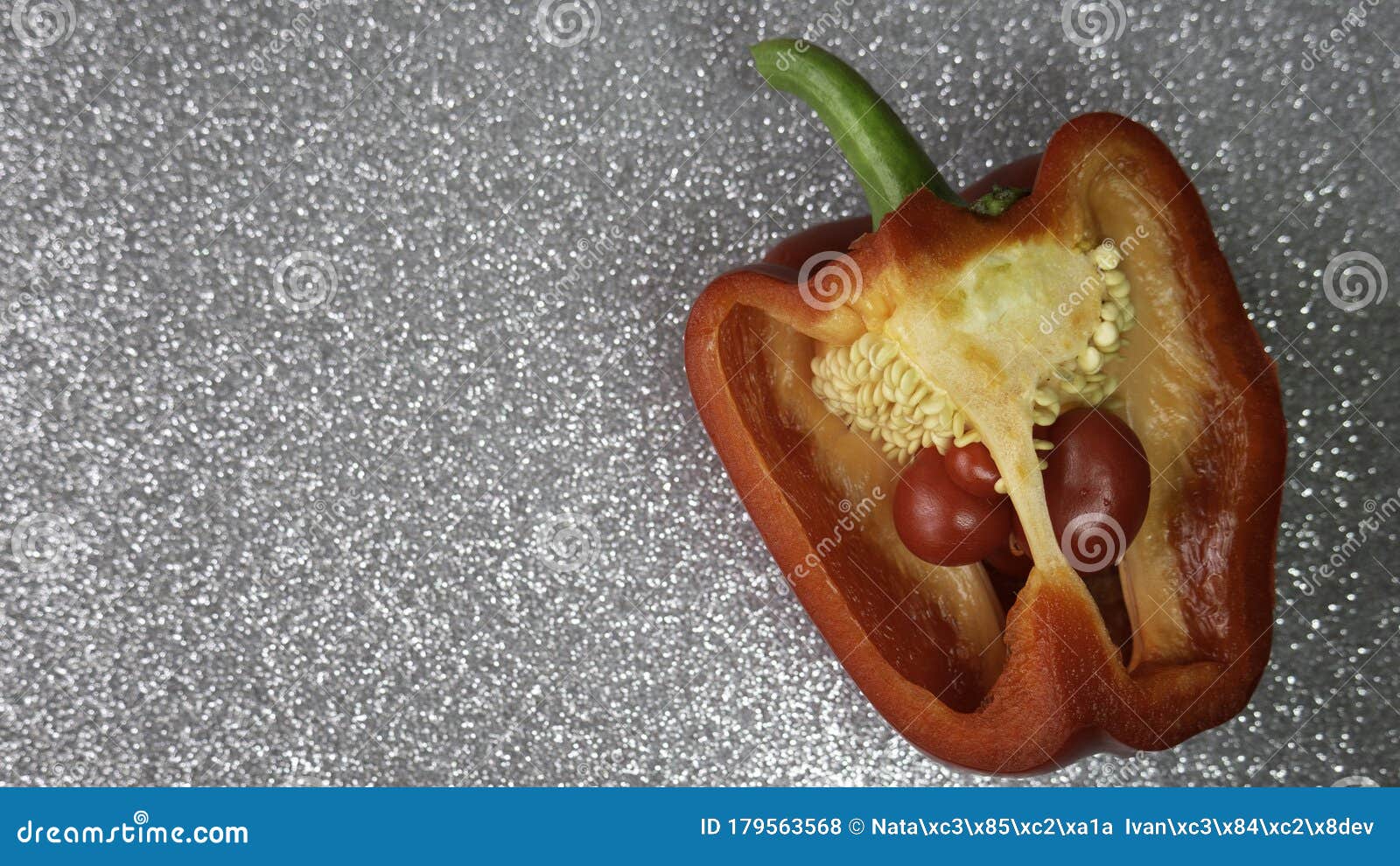 Two Small Bell Peppers Growing Inside a Red One, Silver Glitter ...