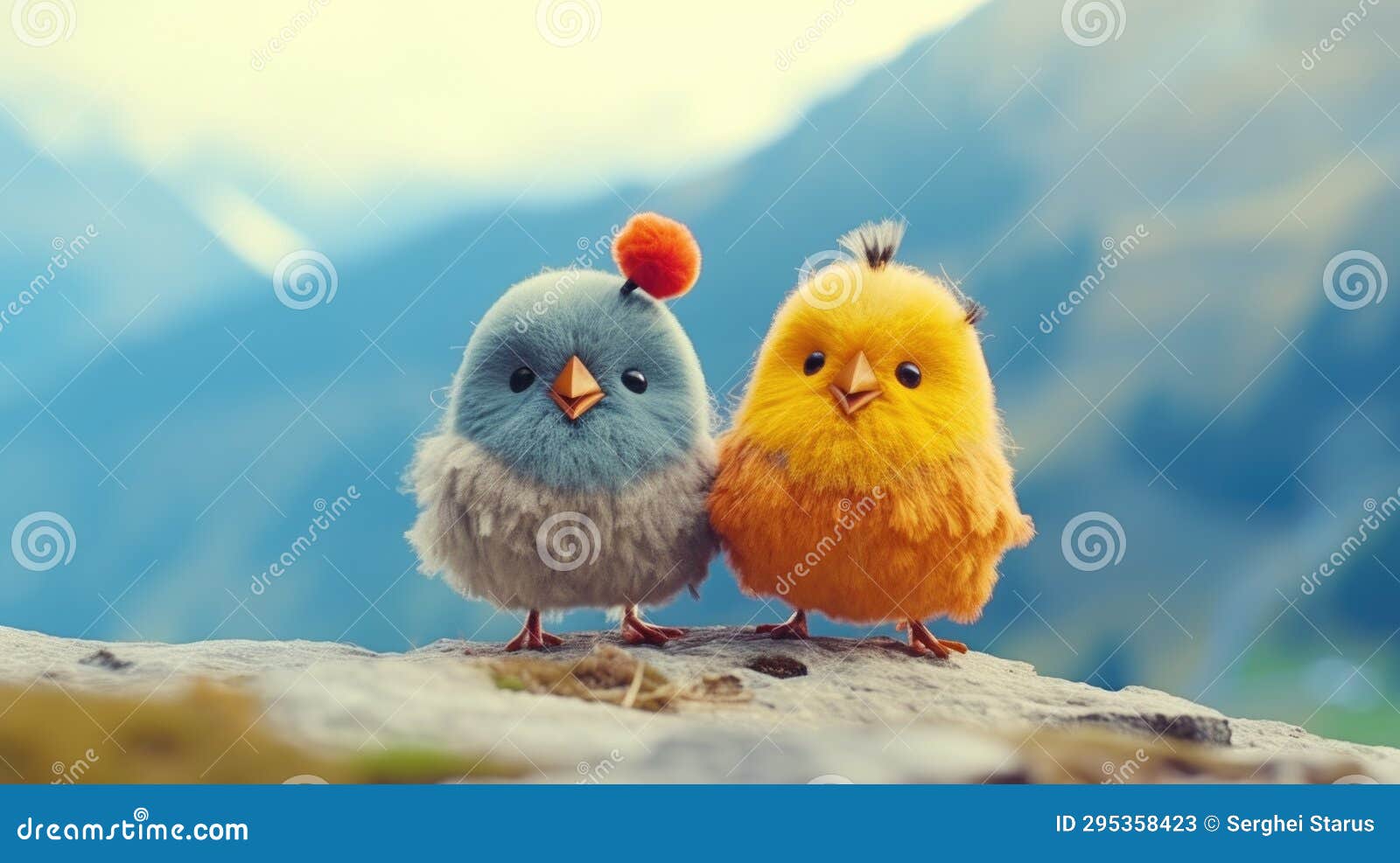 Two Small Birds Standing on Top of a Rock, AI Stock Image - Image of ...