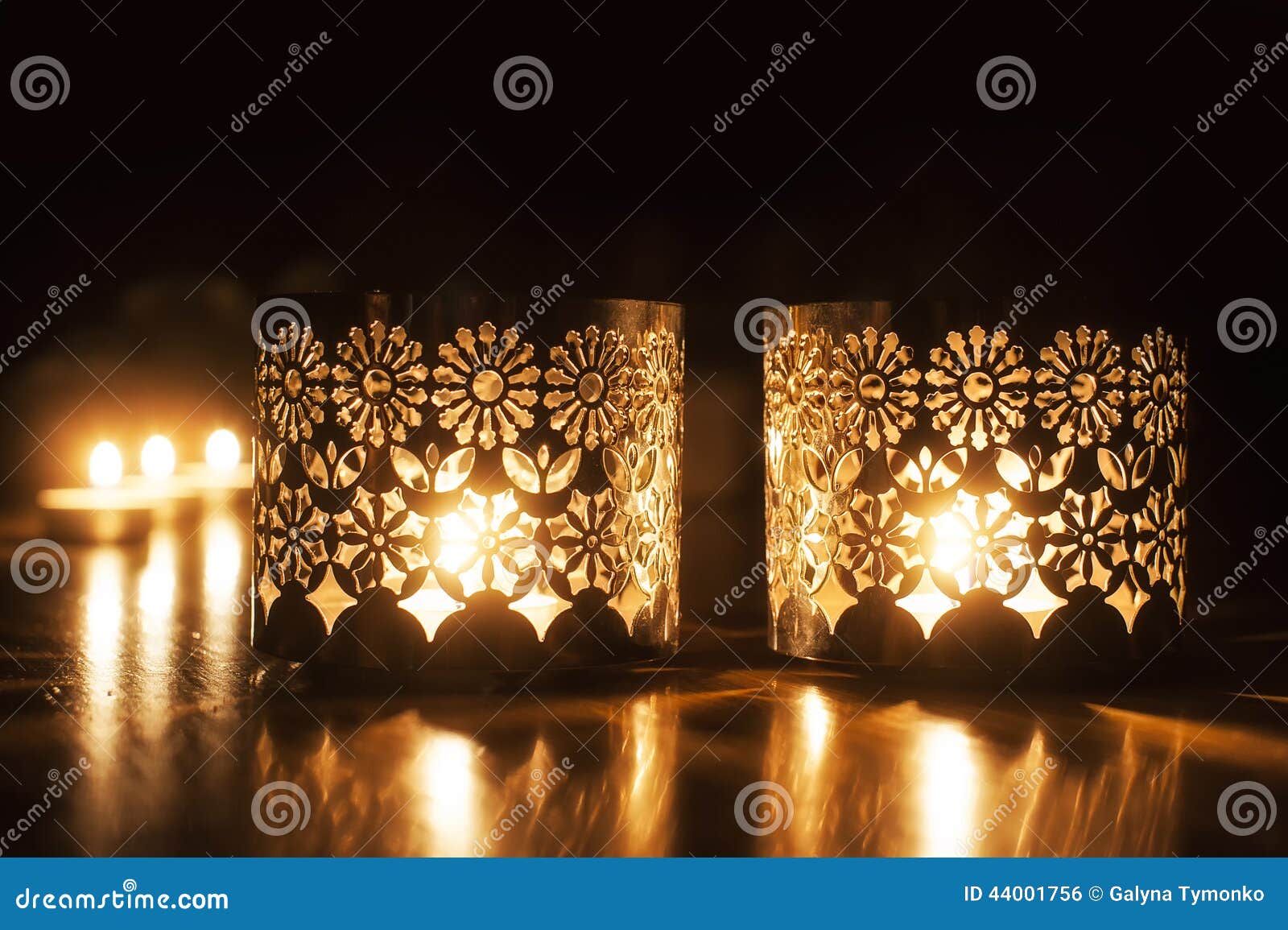 Two Small Burning Candles on Dark Background Stock Photo - Image of ...