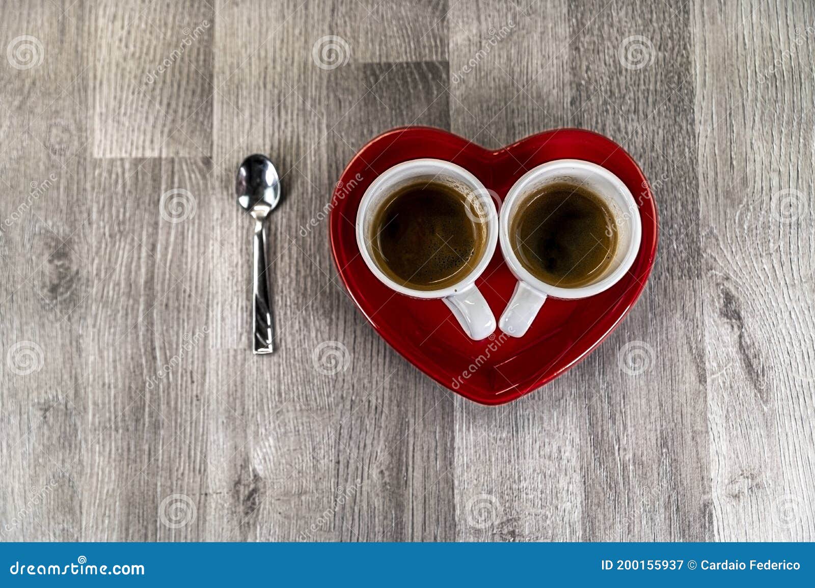 Two Small Cups of Coffee with a Heart Saucer Stock Image - Image of ...
