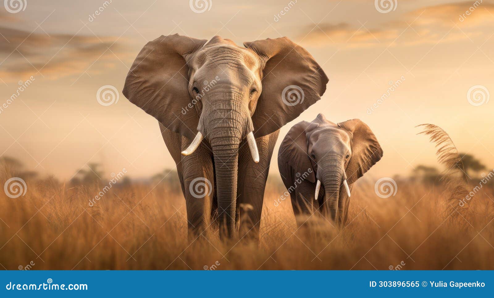 Two Small Elephants Standing Together in the Middle of a Grassy Area ...