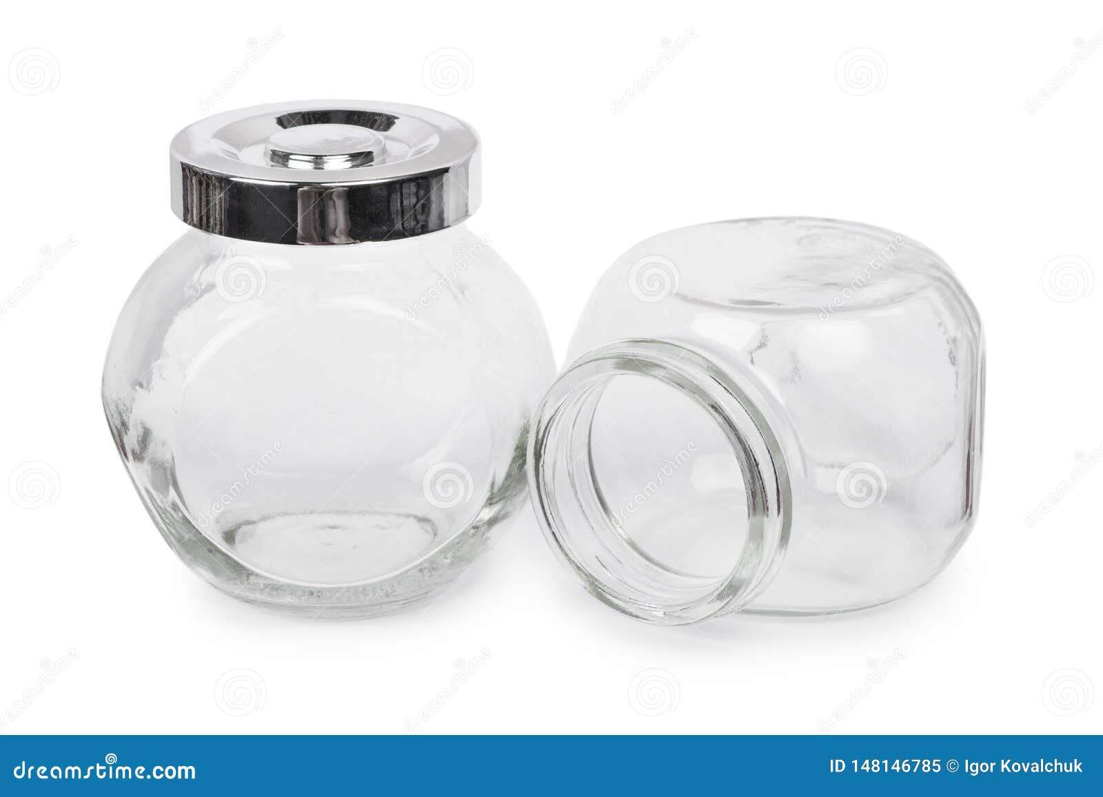 Two Small Empty Glass Jars Isolated Stock Image - Image of close, clean ...