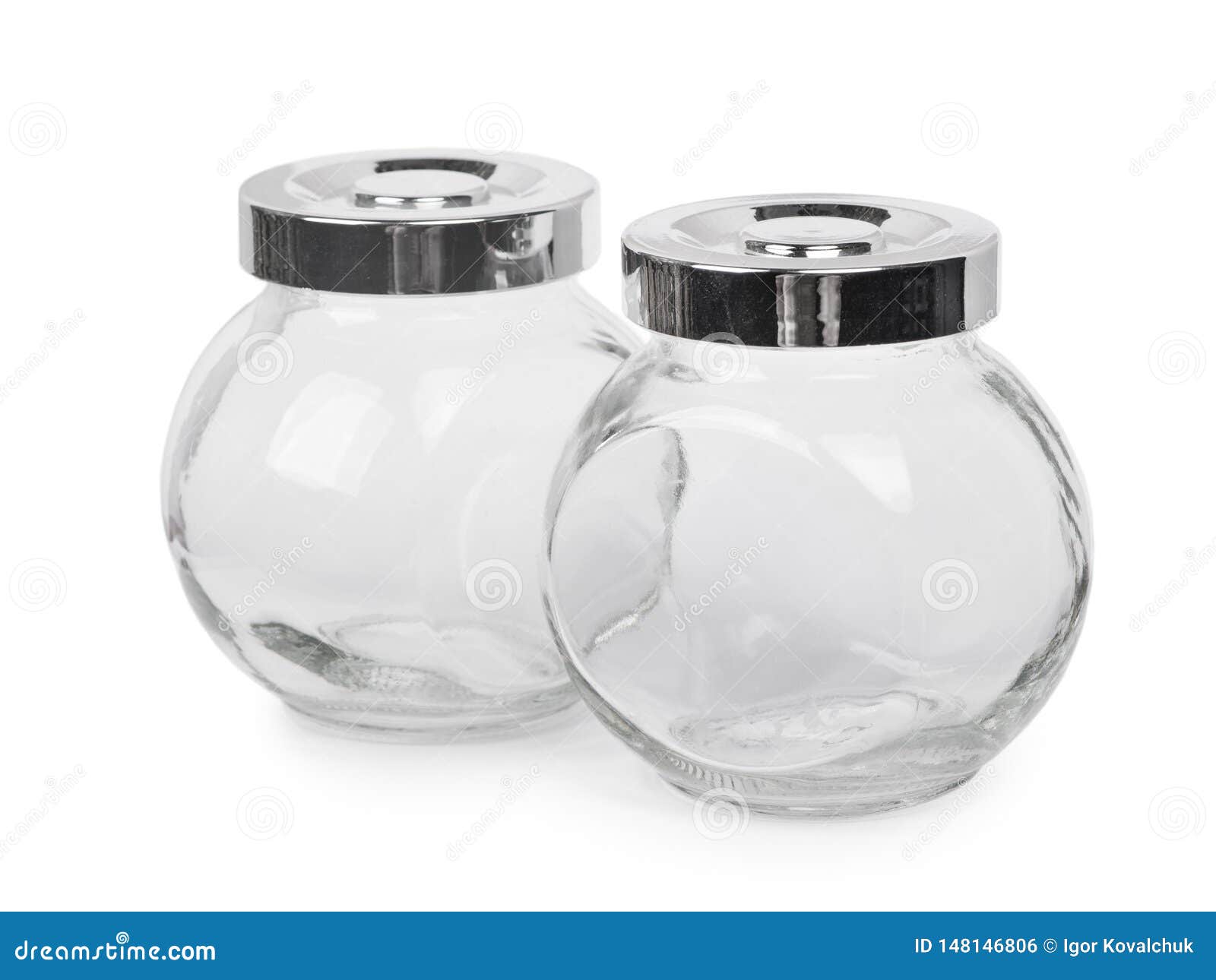 Two Small Empty Glass Jars Isolated Stock Photo - Image of container ...