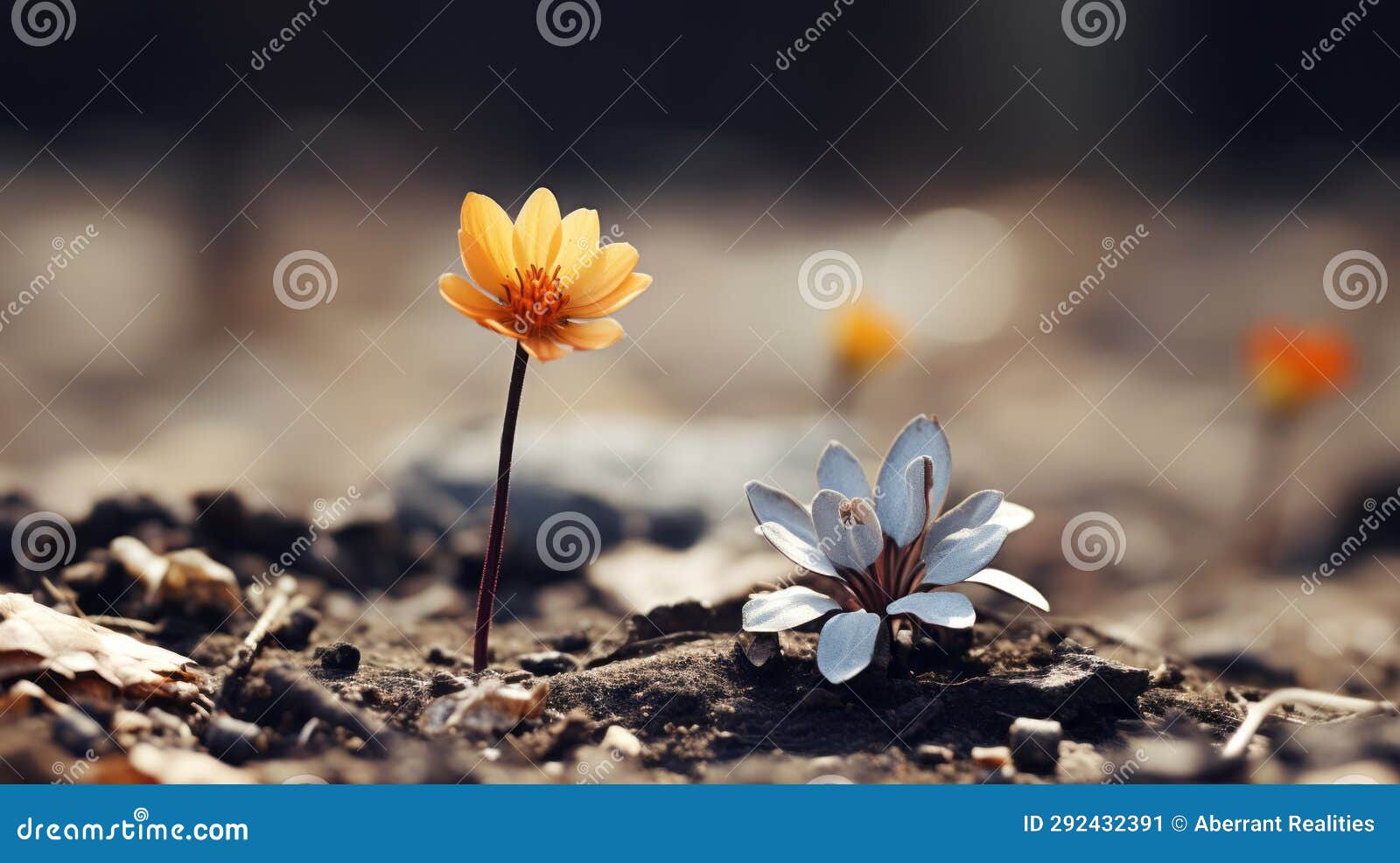 Two Small Flowers are Growing Out of the Ground Stock Illustration ...