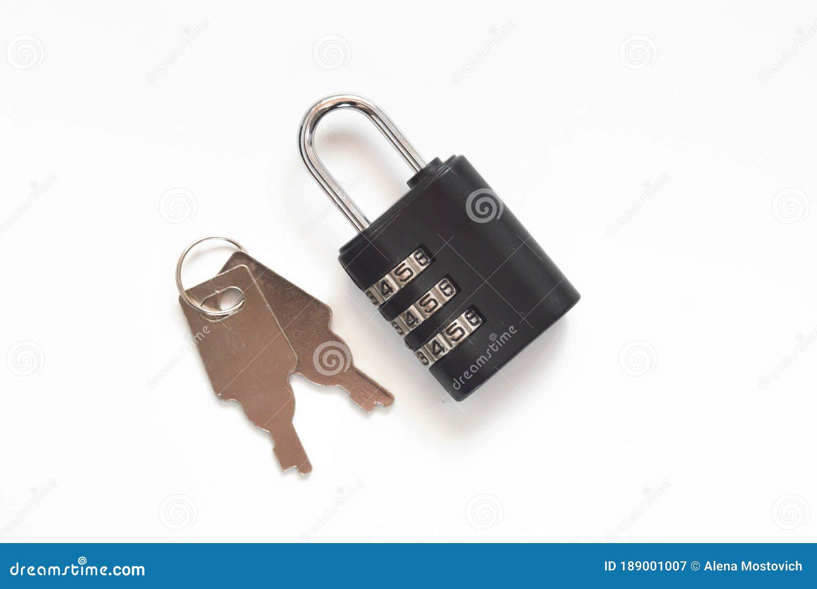 Two Small Keys and a Black Suitcase Lock on a White Background. Stock ...