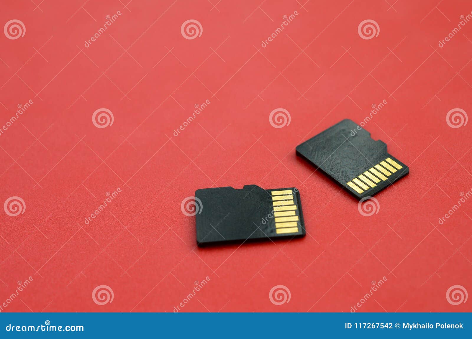 Two Small Micro SD Memory Cards Lie on a Red Background. a Small and ...
