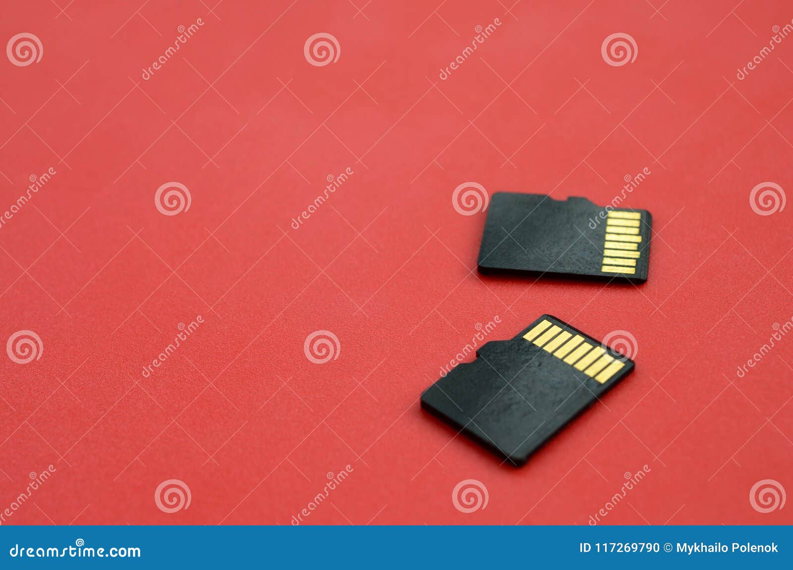 Two Small Micro SD Memory Cards Lie on a Red Background. a Small and ...