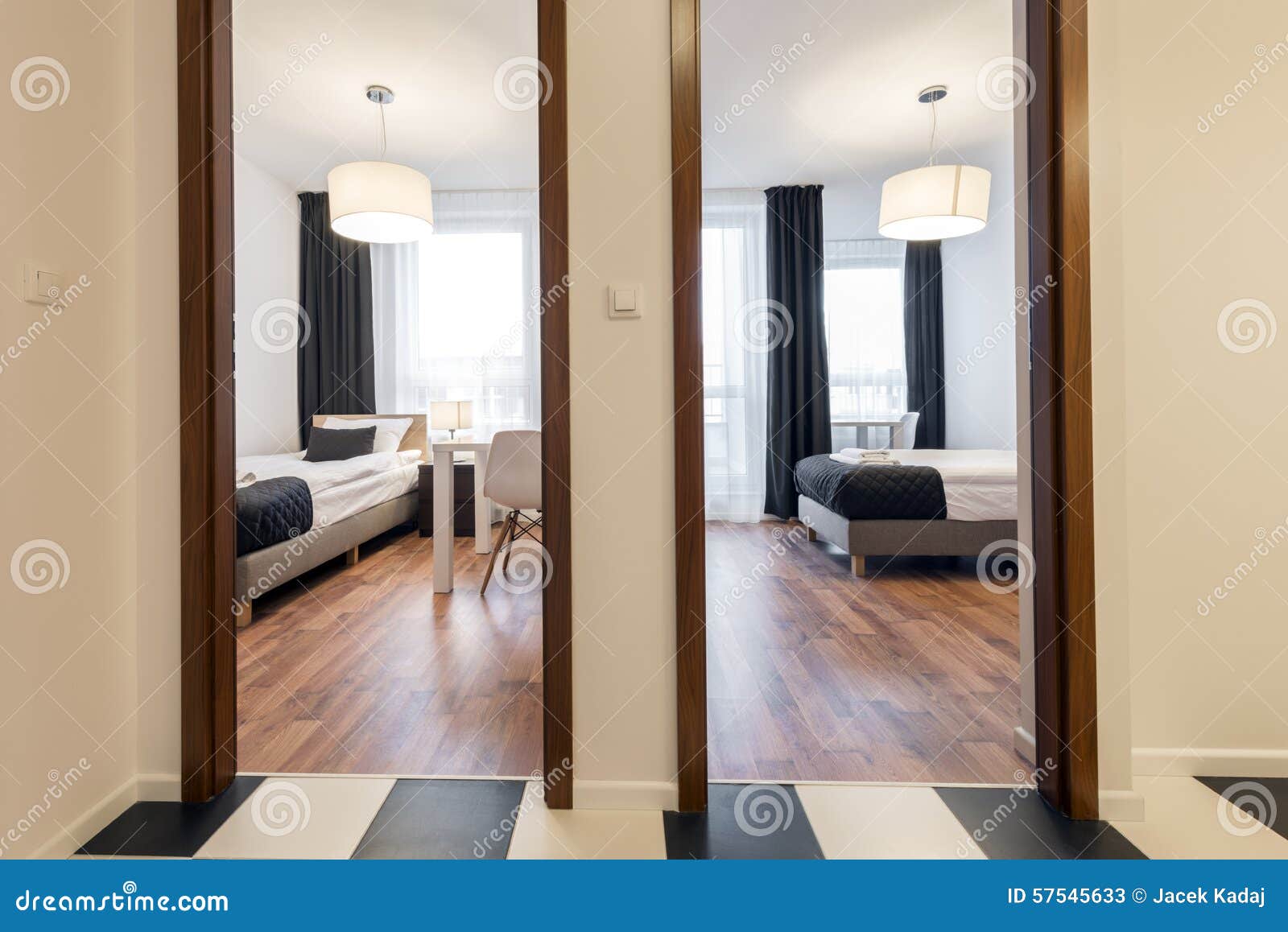 Two Small, Modern Sleeping Rooms Interior Design Stock Image - Image of ...