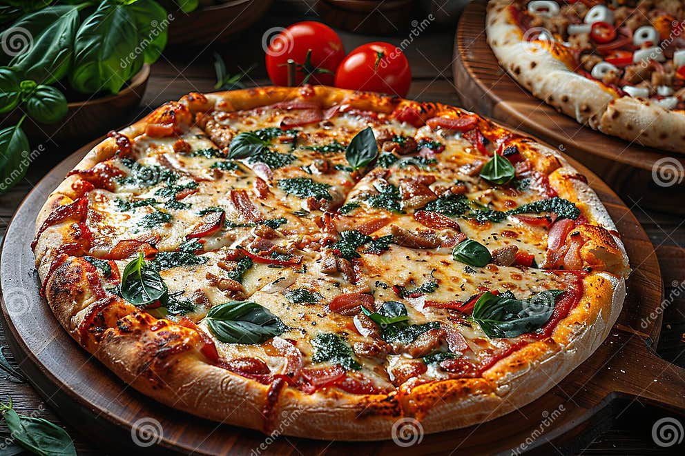 Two Small Pizzas are Shown on a Dark Background. Generative AI Stock ...