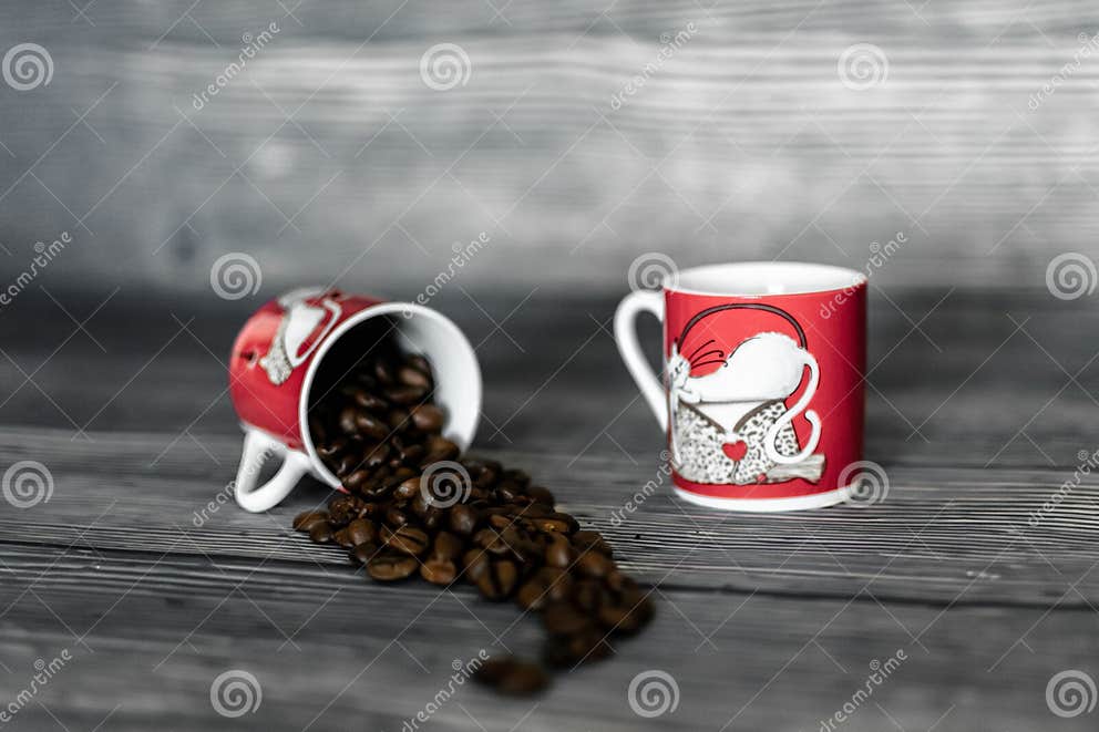 Two Small Red Coffee Cups on a Dark Background Stock Photo - Image of ...