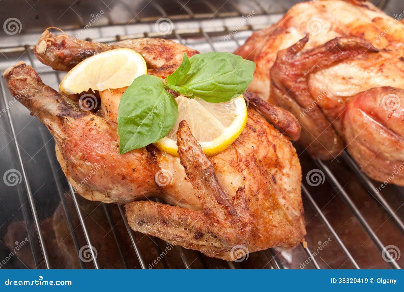Two Small Roasted Birds with Lemon Wedges Stock Image - Image of cooked ...