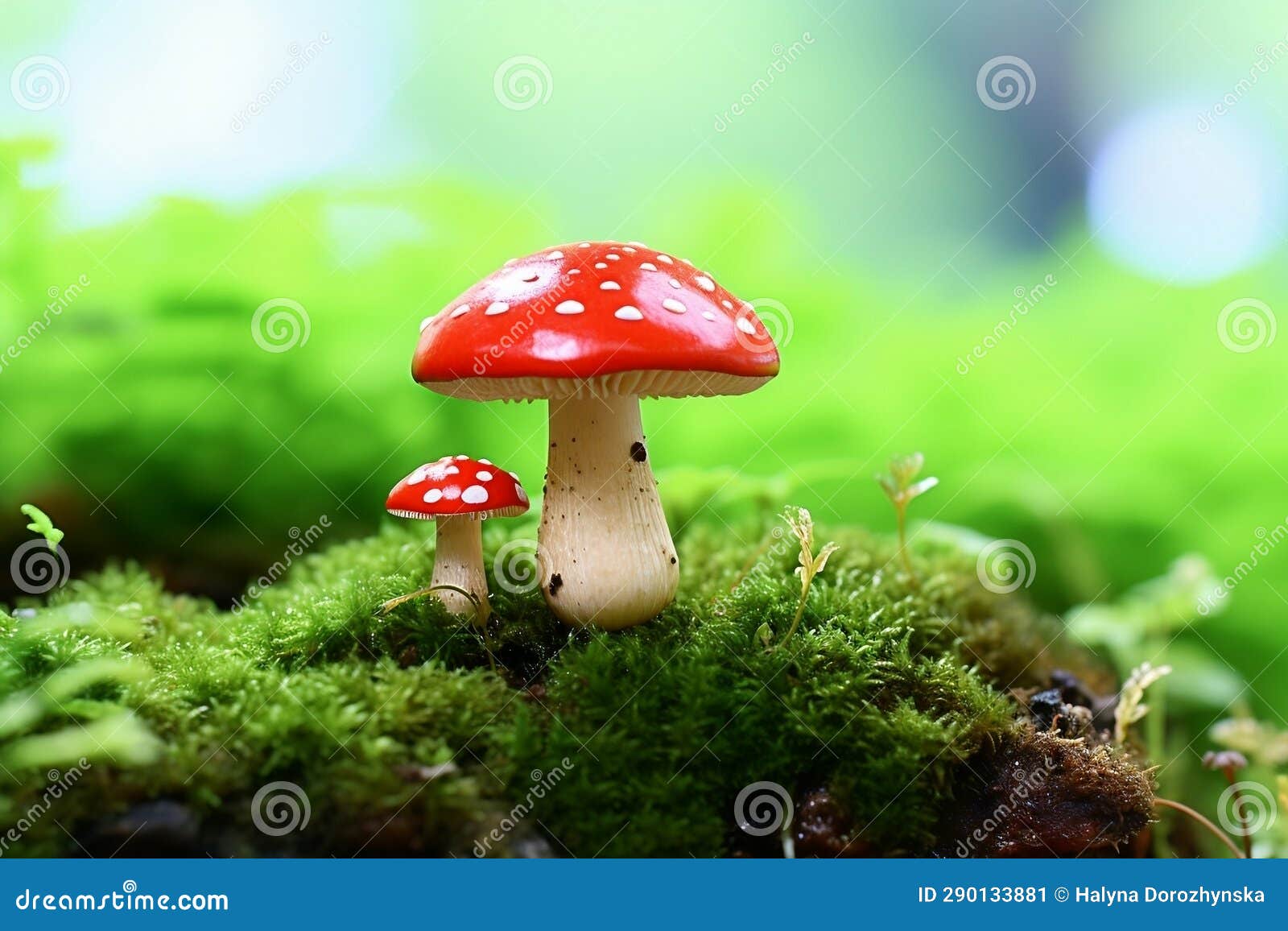 Two Small Toadstools on a Green Background Stock Illustration ...