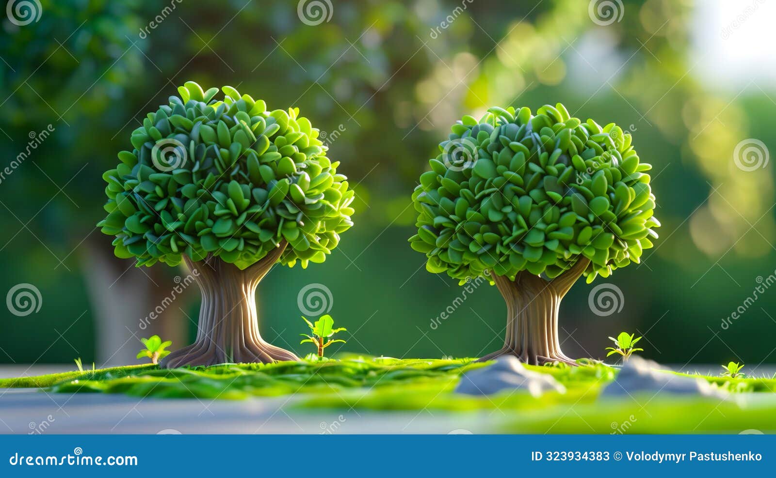 Two Small Trees on a Green Grassy Surface Stock Image - Image of ...