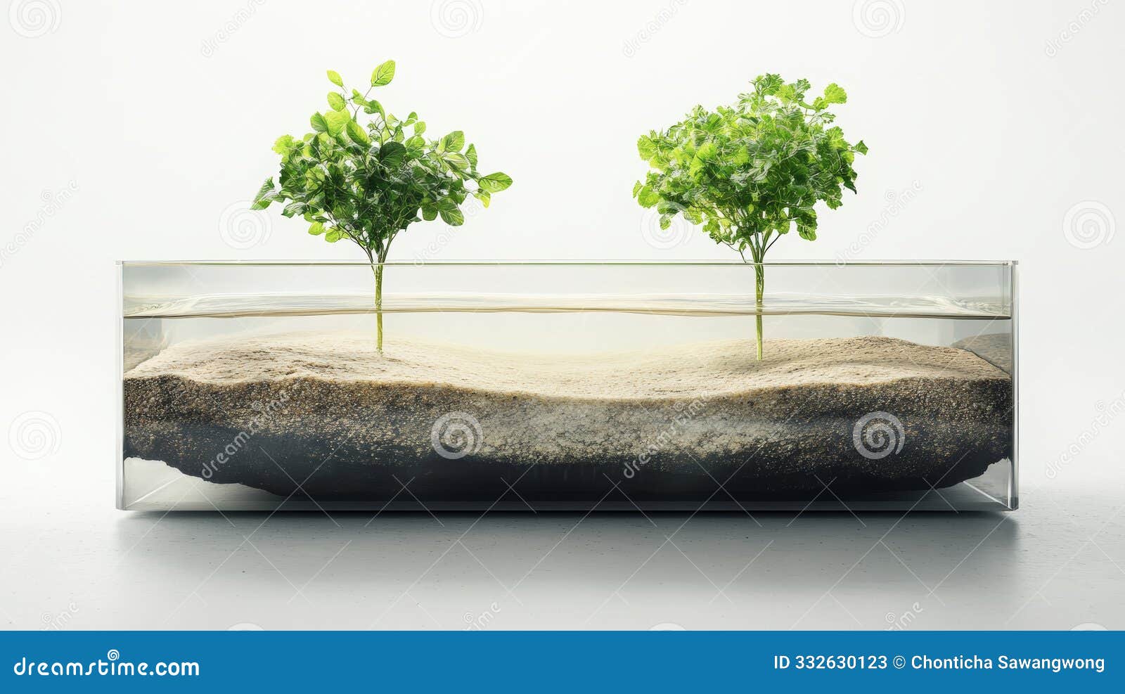 Two Small Trees Growing on a Patch of Earth, Enclosed in a Transparent ...