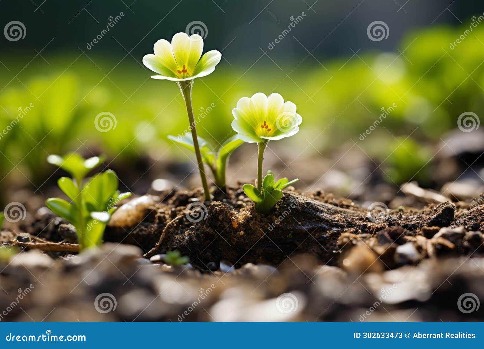 Two Small White Flowers Growing Out of the Ground Stock Illustration ...