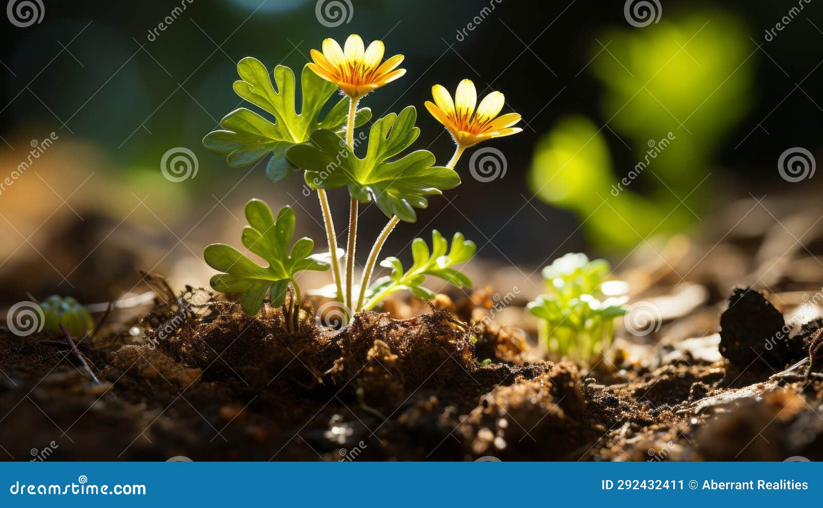Two Small Yellow Flowers Growing Out of the Ground Stock Illustration ...
