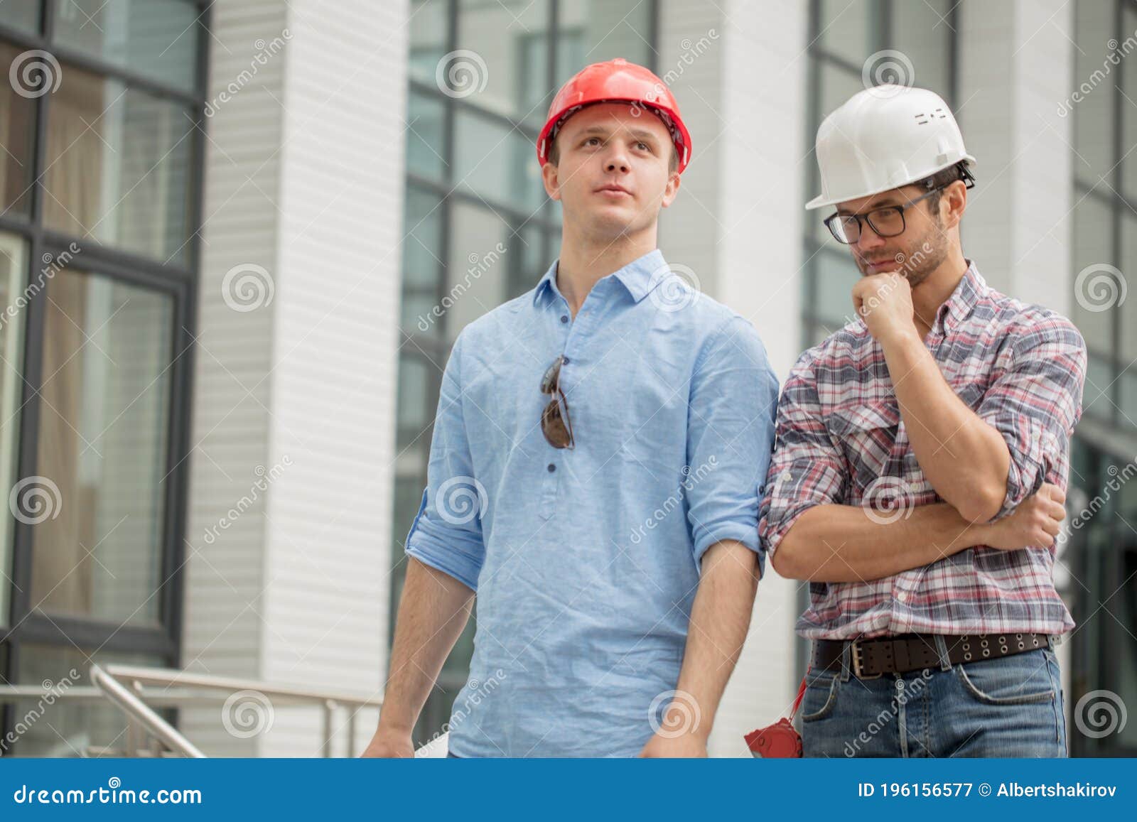Two Smart Builders Thinking about Reconstruction Operation Stock Image ...