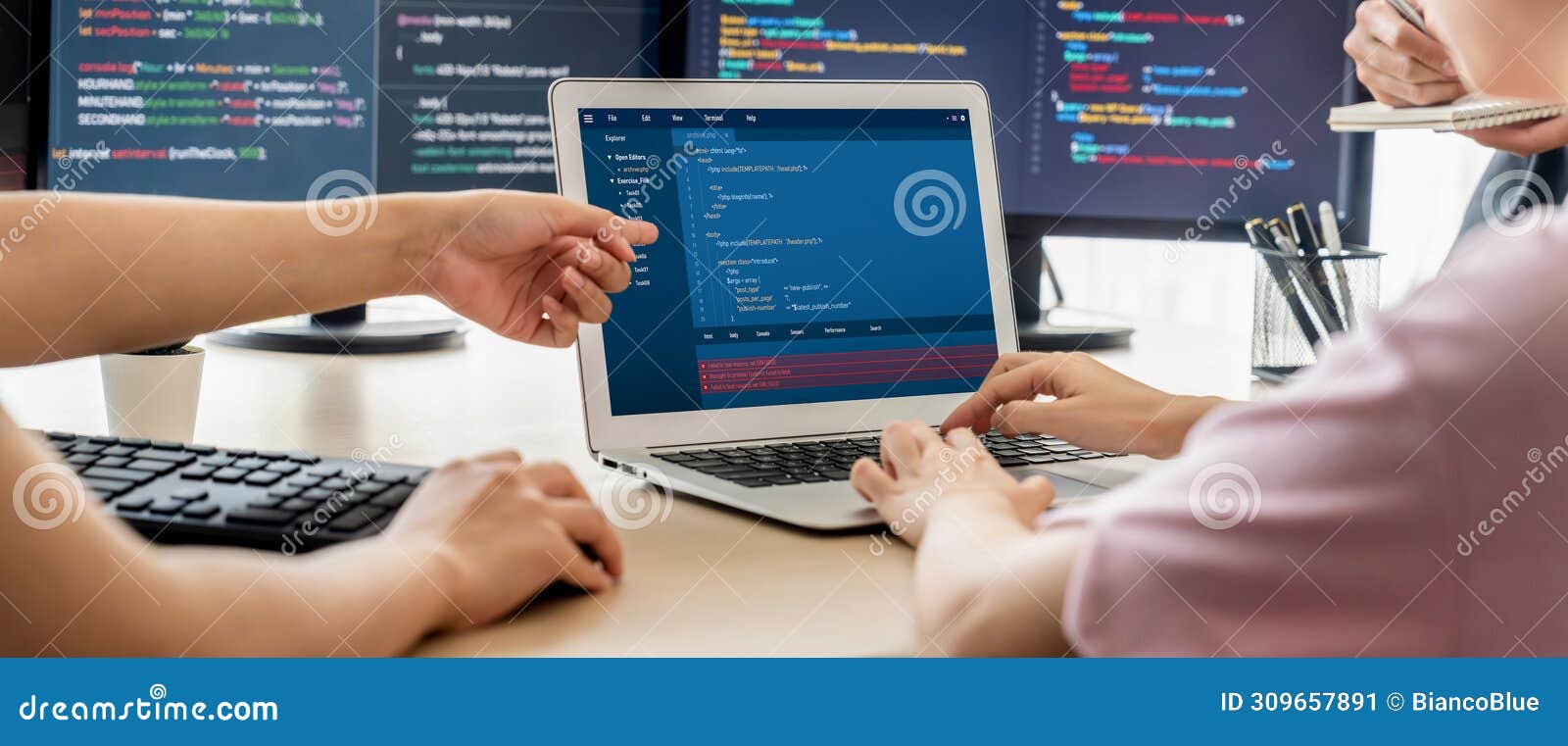 Two Smart Computer Engineers Working Together To Solve Program Code ...