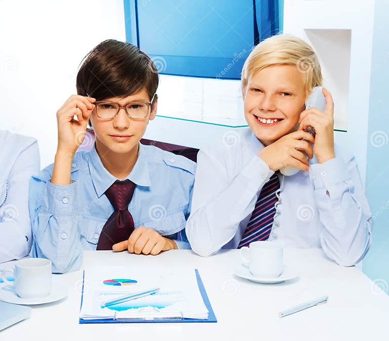 Two Smart Kids in the Office Stock Image - Image of communicate ...