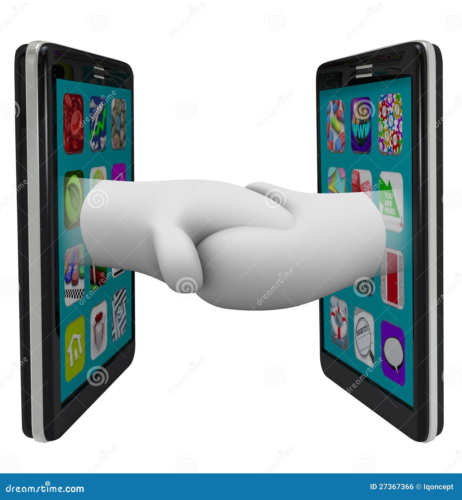 Two Smart Phones Sharing Data Shaking Hands Stock Illustration ...