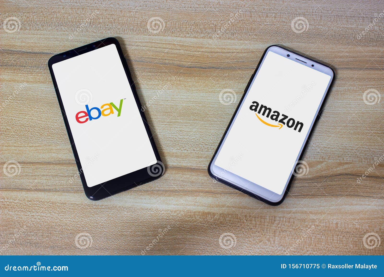 Two Smartphone with Ebay and Amazon Logo, a Concept To Show Its Rivalry ...