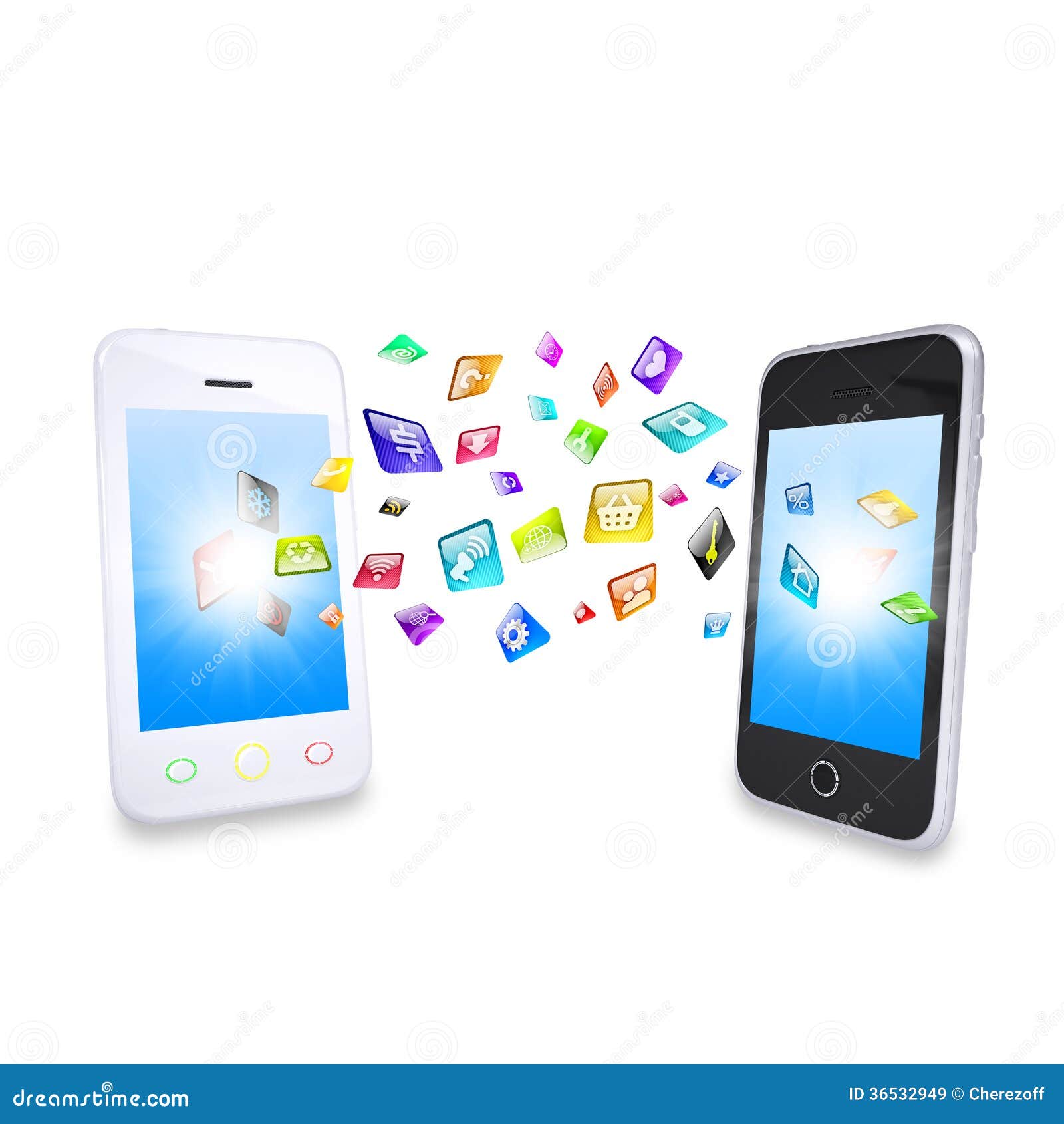 Two Smartphone Share Content Stock Illustration - Illustration of media ...