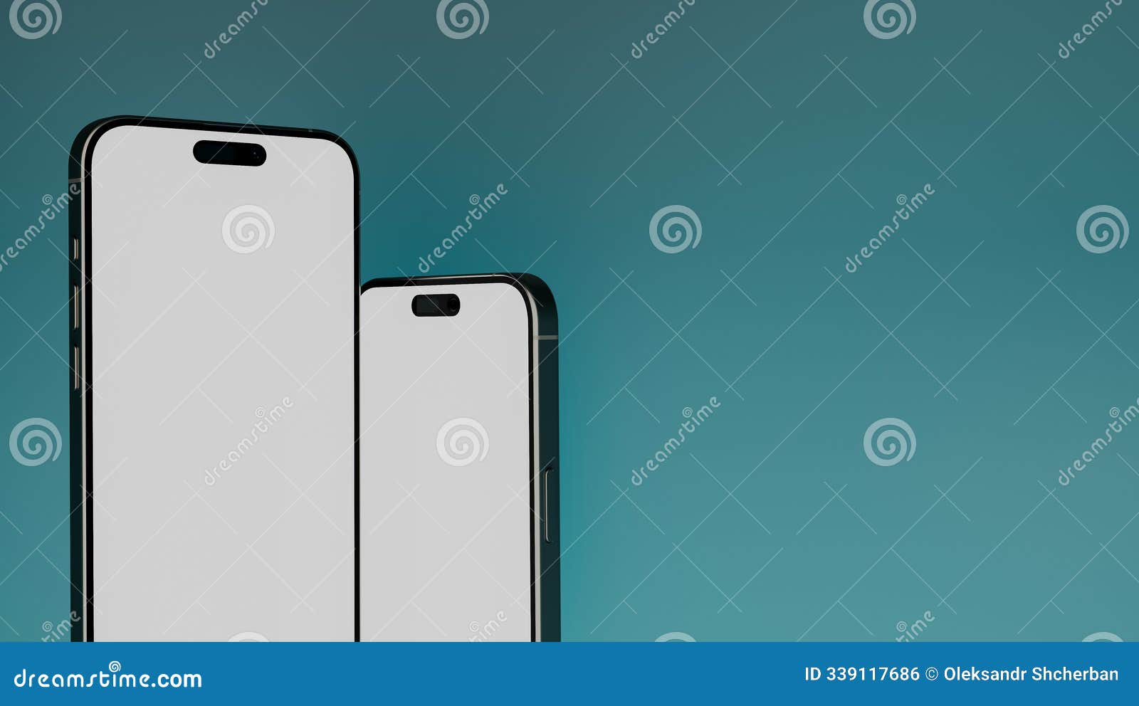 Two Smartphones Blank Screen Close Up with Blue Background, 3d Stock ...