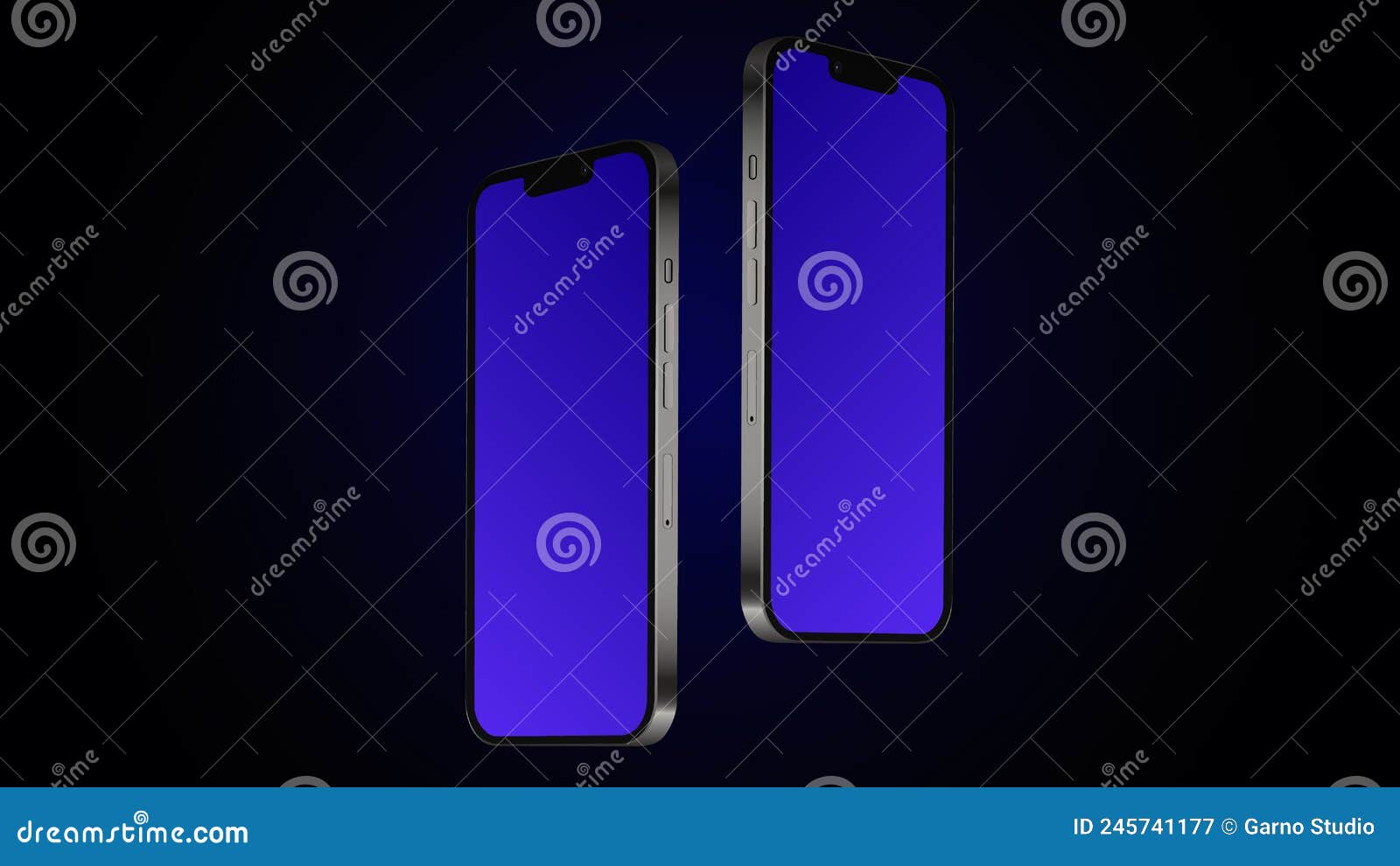 Two Smartphones in Diagonal Angle. Editable Dark Mockup Stock Vector ...