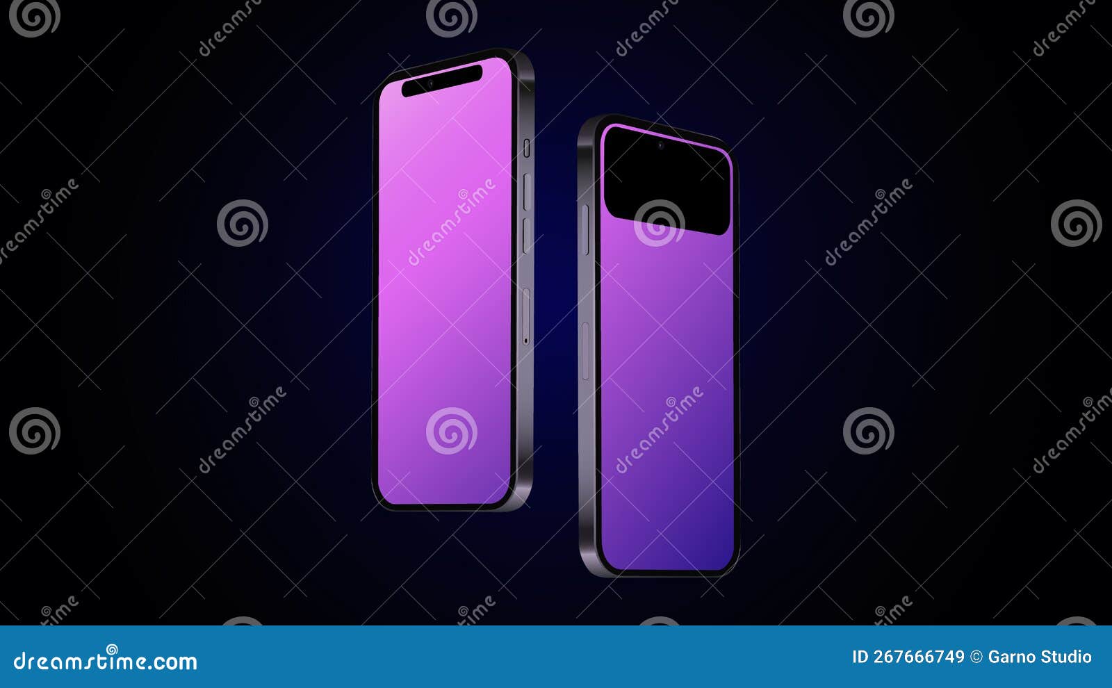Two Smartphones 14 in Diagonal Angle. Editable Mockup Stock Vector ...