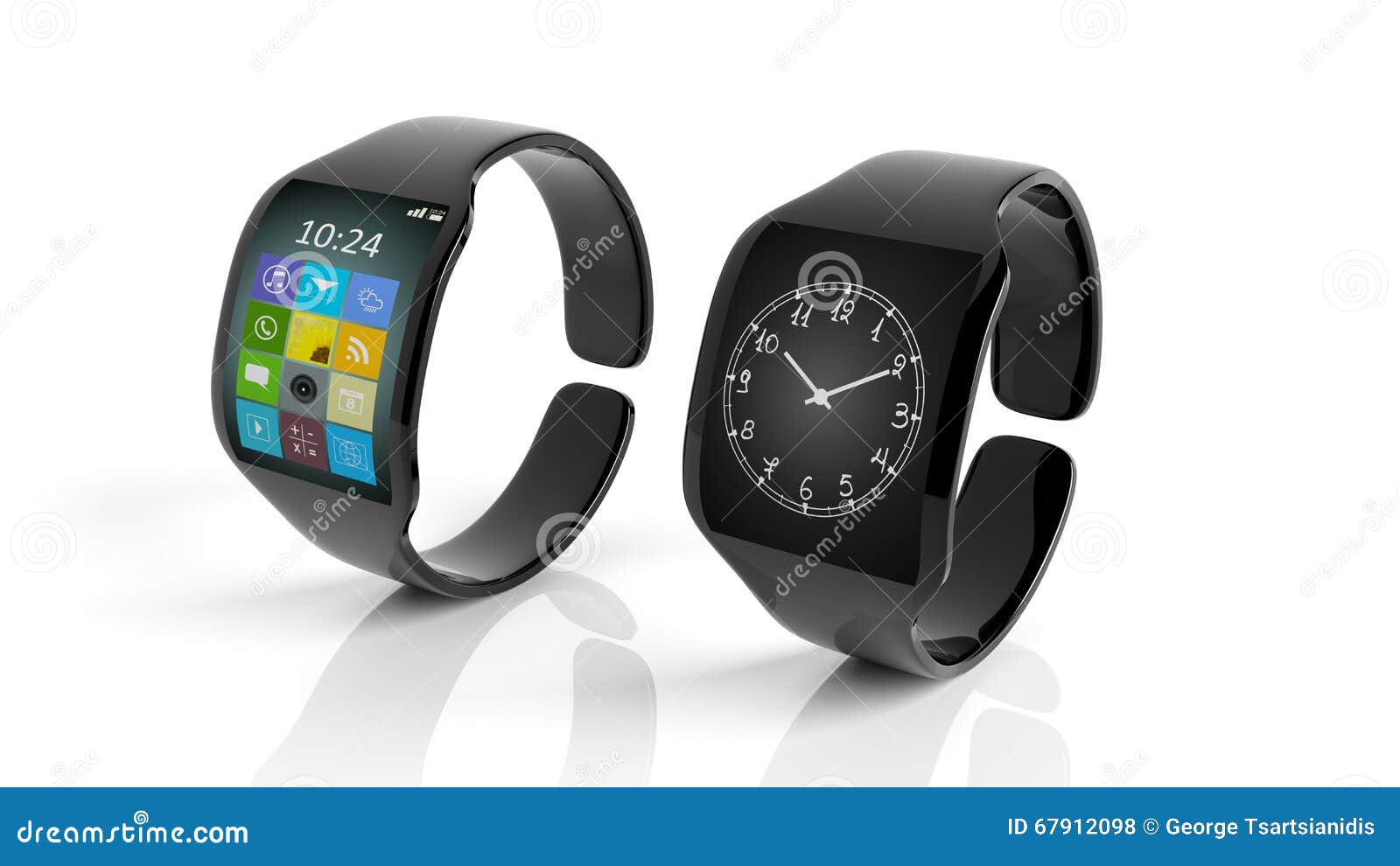 Two Smartwatches with Apps and Clock on Screen Stock Illustration ...