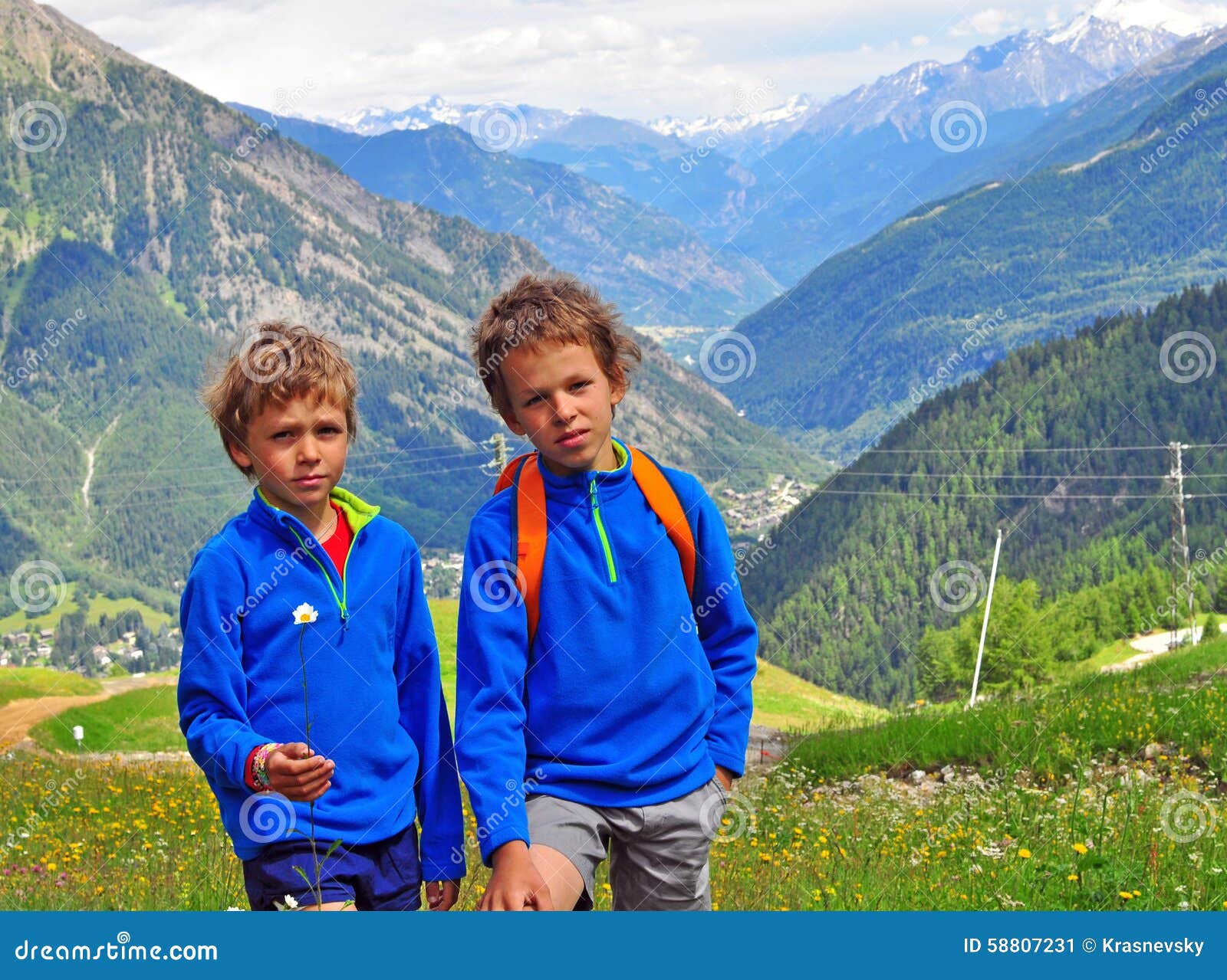 Two Smiling Boys in Mountains Stock Image - Image of path, aosta: 58807231