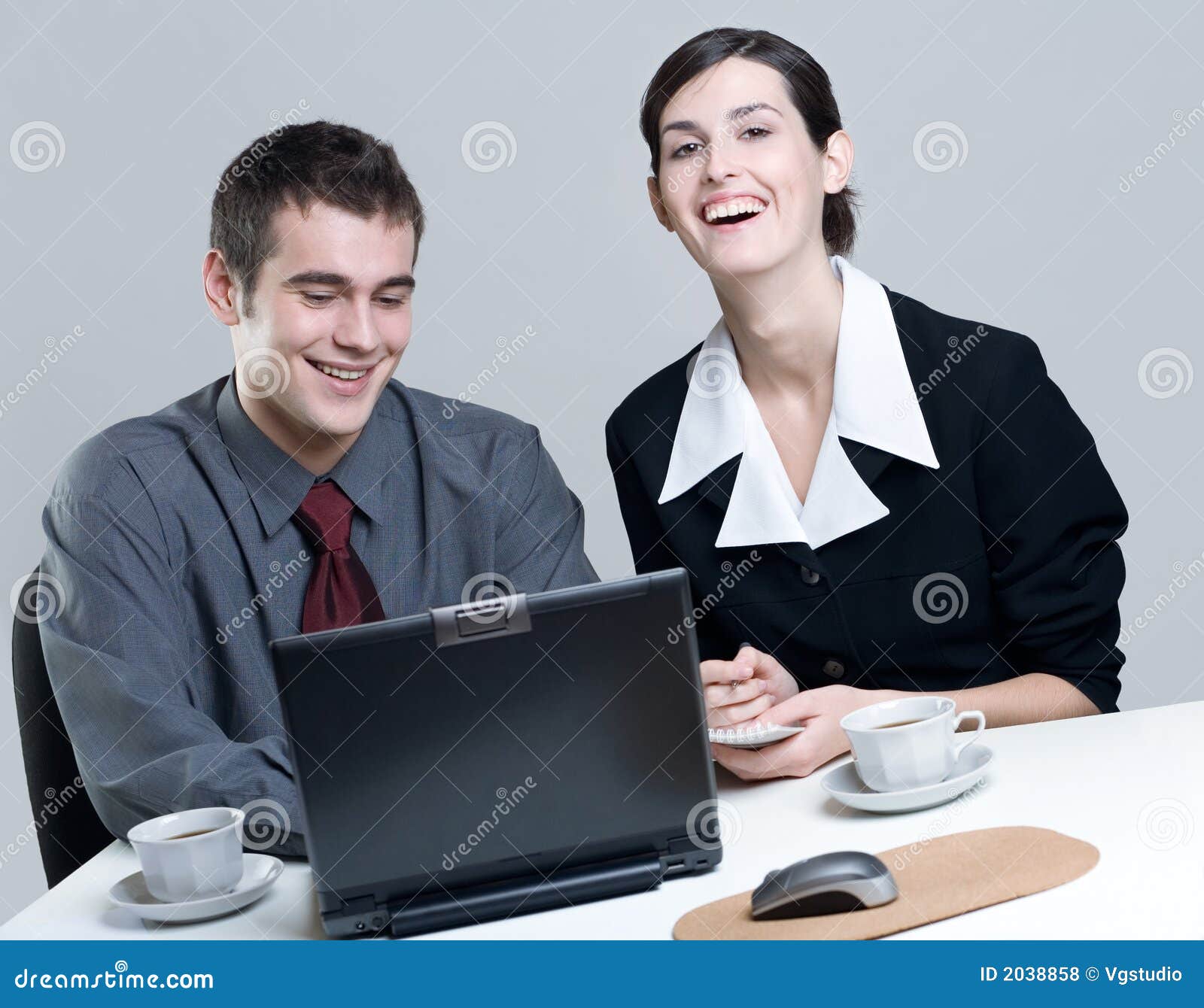Two Smiling Business People on Laptop Stock Photo - Image of person ...