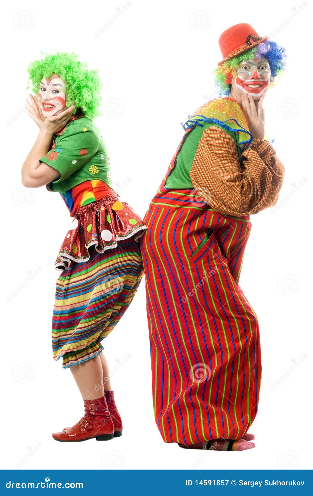 Two Smiling Clowns are Back To Back Stock Image - Image of humor, girl ...