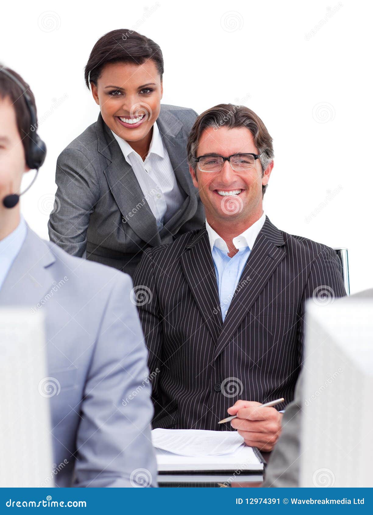 Two Smiling Colleagues at Work Stock Image - Image of office, glasses ...