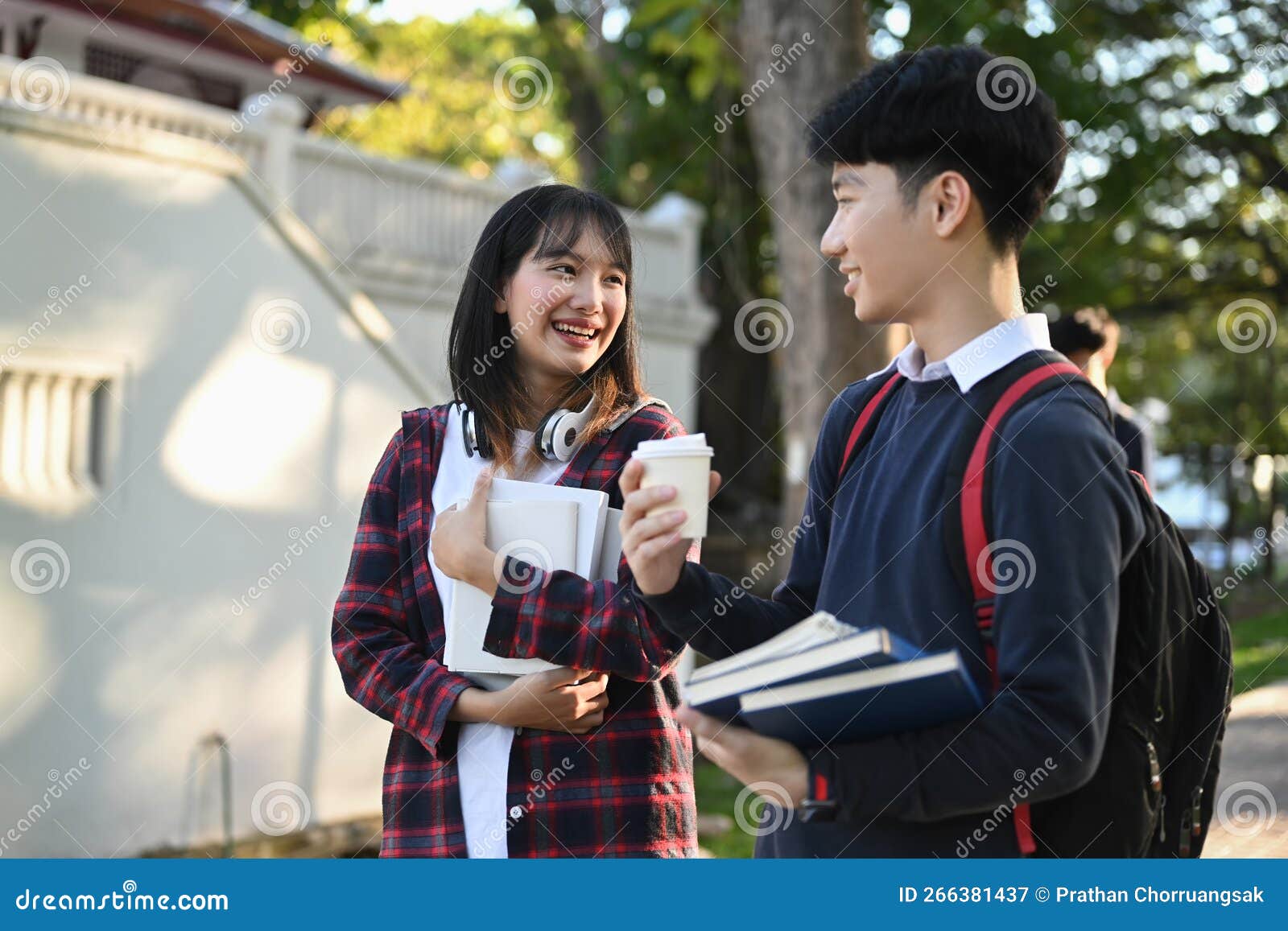 Two Smiling College Student Walking after To College Building and ...