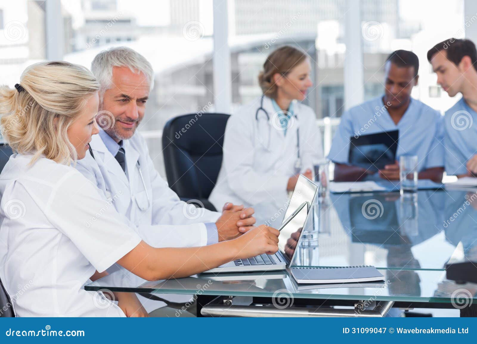 Two Smiling Doctors Using Laptop Stock Image - Image of nurse, adult ...