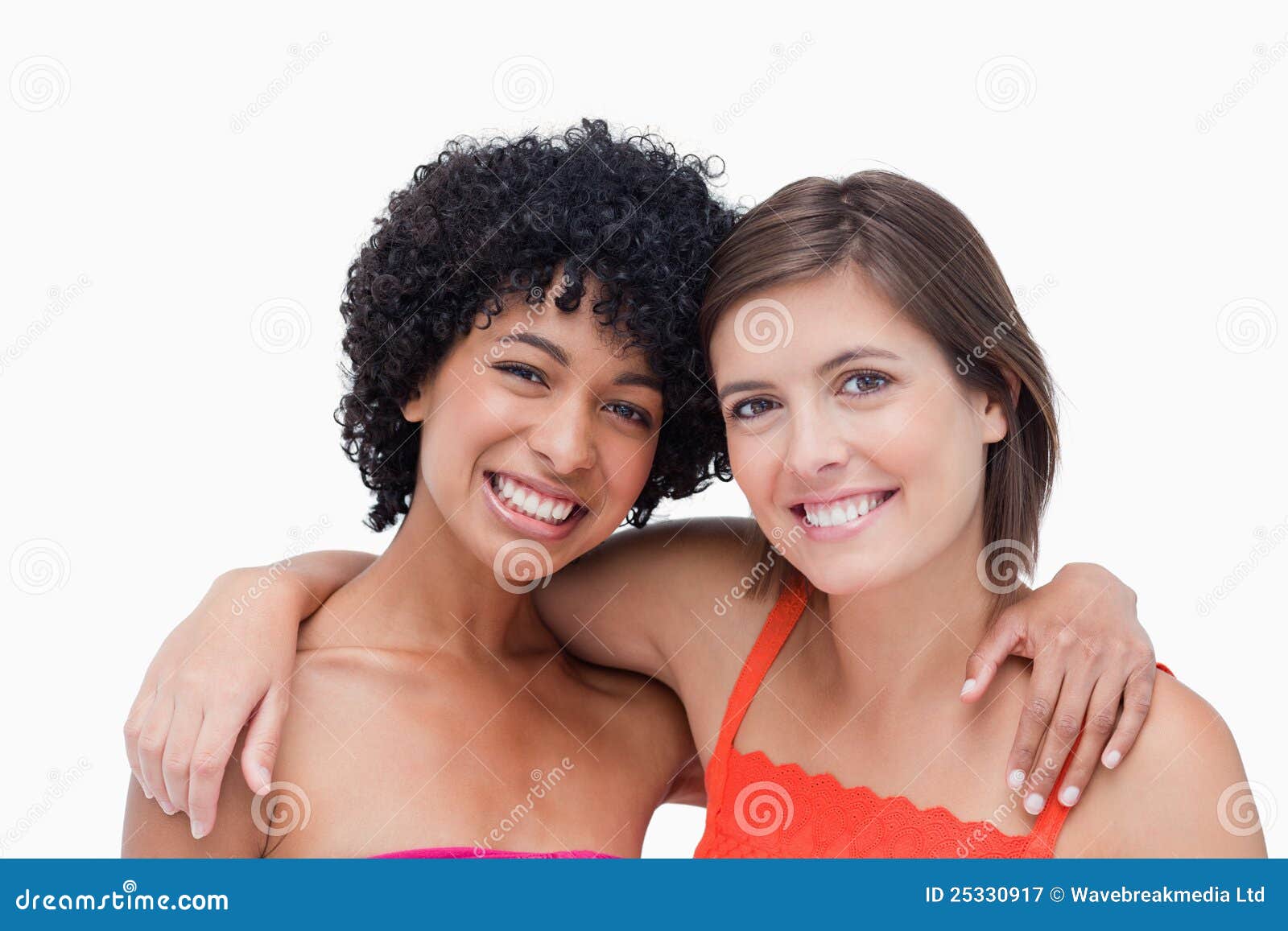 Two Smiling Friends Hugging Each Other Stock Image - Image of hair ...